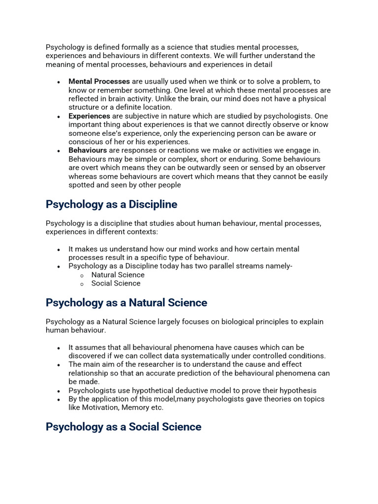 Psychology Is Defined Formally As A Science That Studies Mental ...