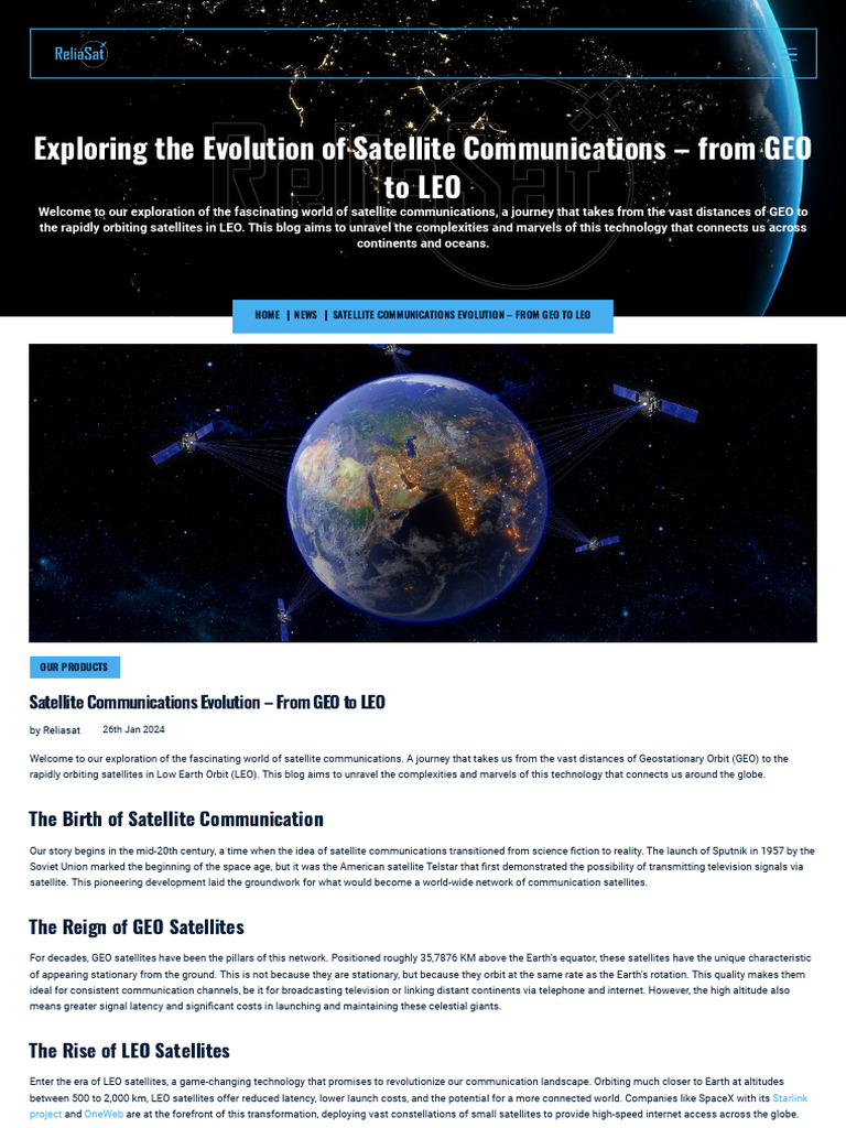 Satellite Communications Evolution - From GEO To LEO - Reliasat | PDF