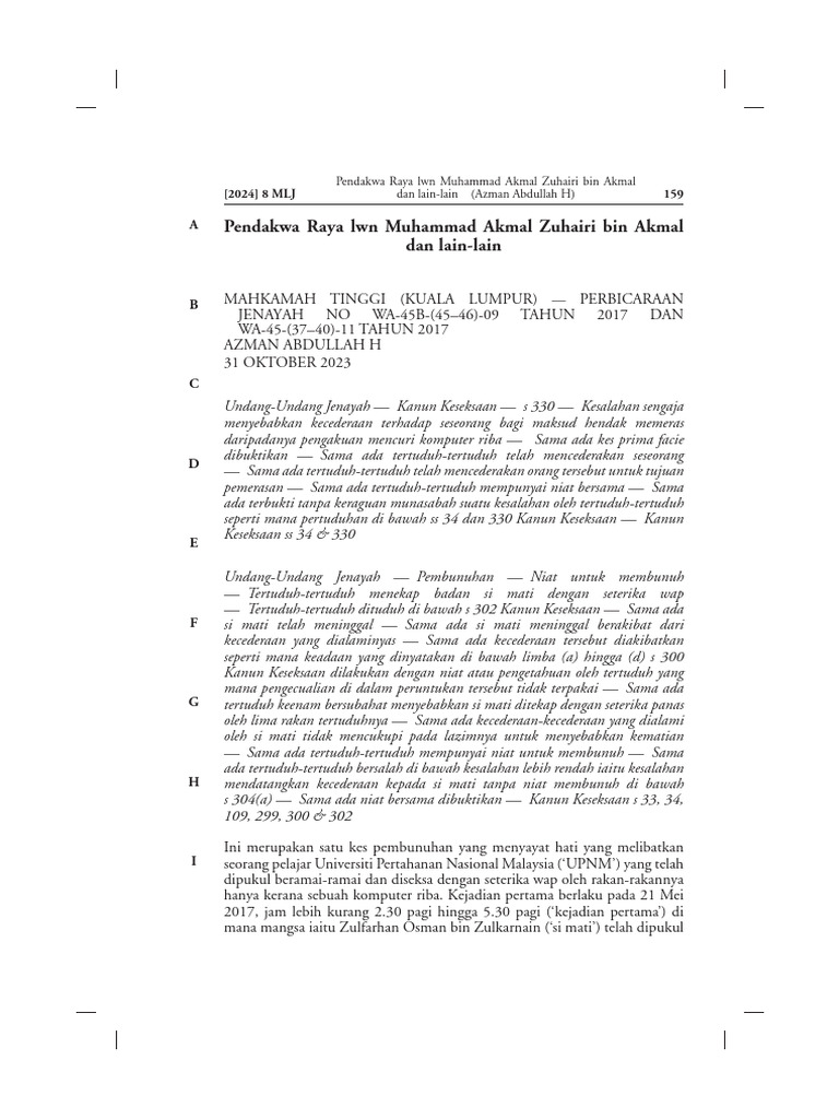 Pendakwa Raya LWN Muhammad Akmal Zuhairi Bin Akmal Dan Lain-Lain (2024) 8 MLJ 159 | PDF
