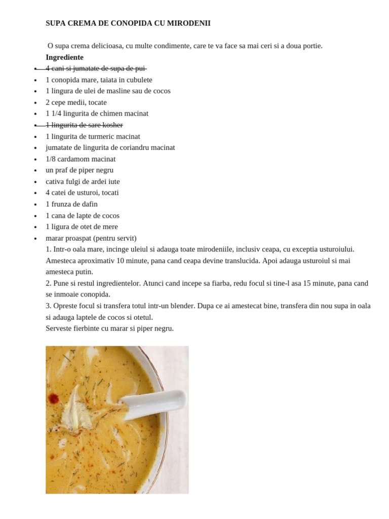 Supa Crema de Conopida Cu Mirodenii | PDF