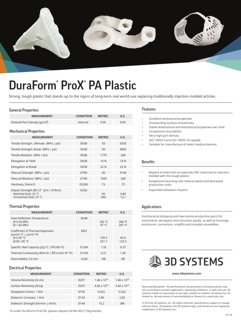 3d Systems Duraform Prox Sls Datasheet Usen 2018 07 17 B Print | PDF ...