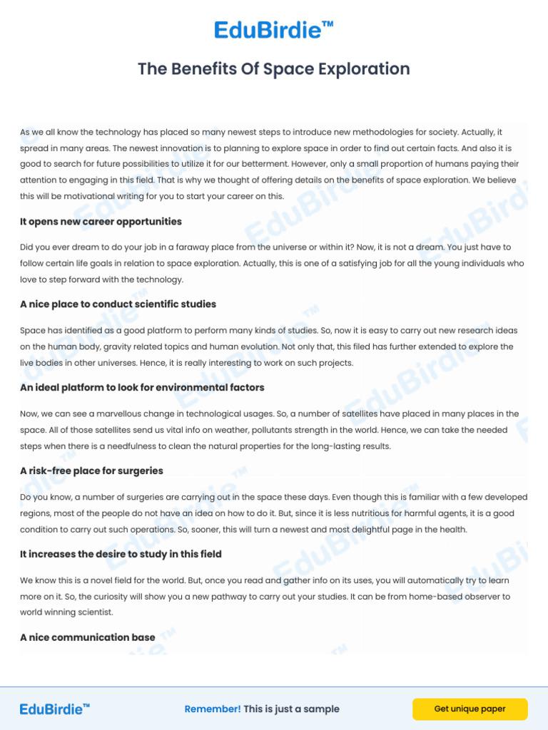 The Benefits of Space Exploration | PDF