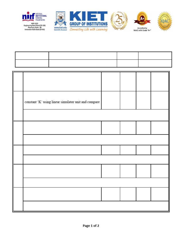 Control System Lab Index With CO - 2024-25 | PDF
