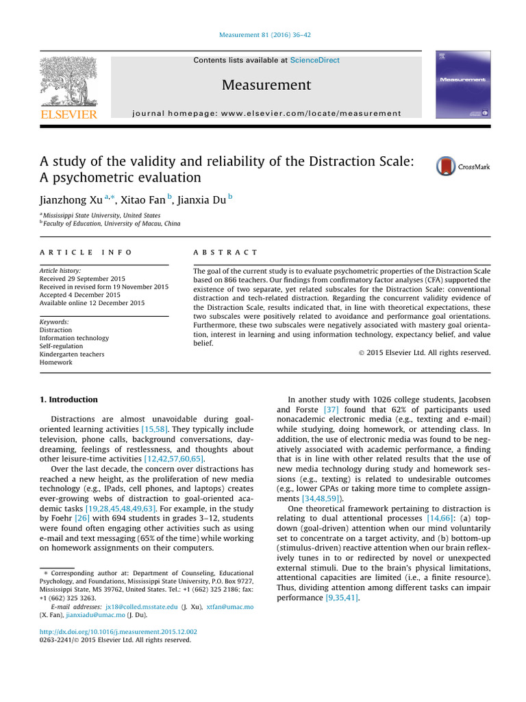 Reliability and Validity of Distraction Scale | PDF