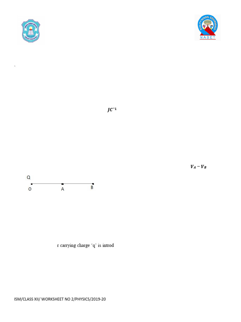 Class Xii Physics Worksheet 2 Electrostatic Potential and Capacitance ...