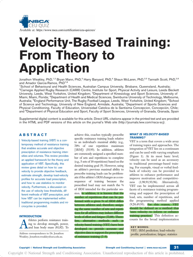 Velocity Based Training From Theory To.4 | PDF