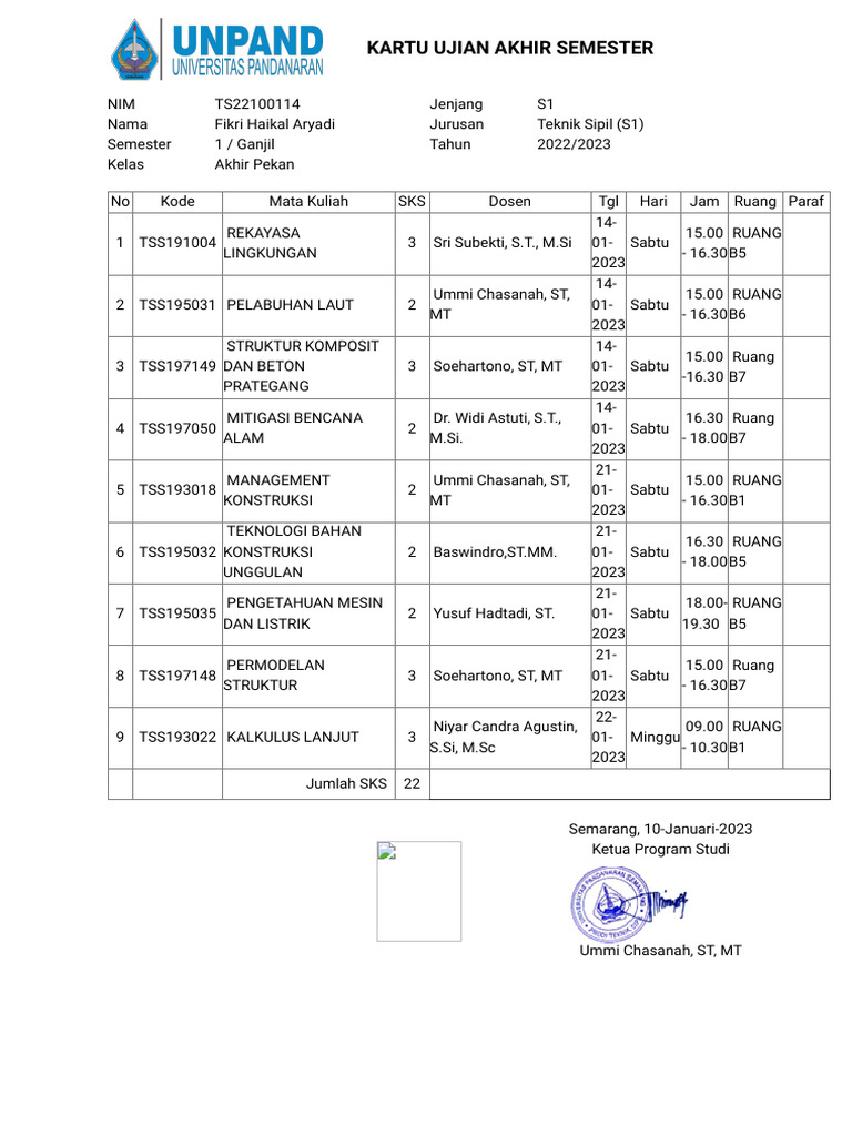Kartu UAS - Fikri Haikal Aryadi | PDF