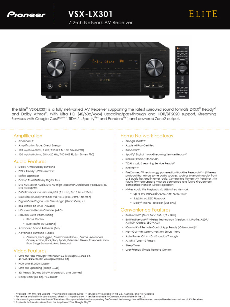 VSX-LX301 Single Sheet 7 13 16 B | PDF | Hdmi | Film And Video Technology
