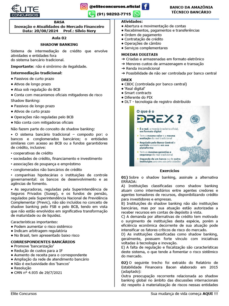 Aula02 Inovacao e Atualid Do Merc Fin Shadow Banking BASA Noite T01!20!08 2024 | PDF