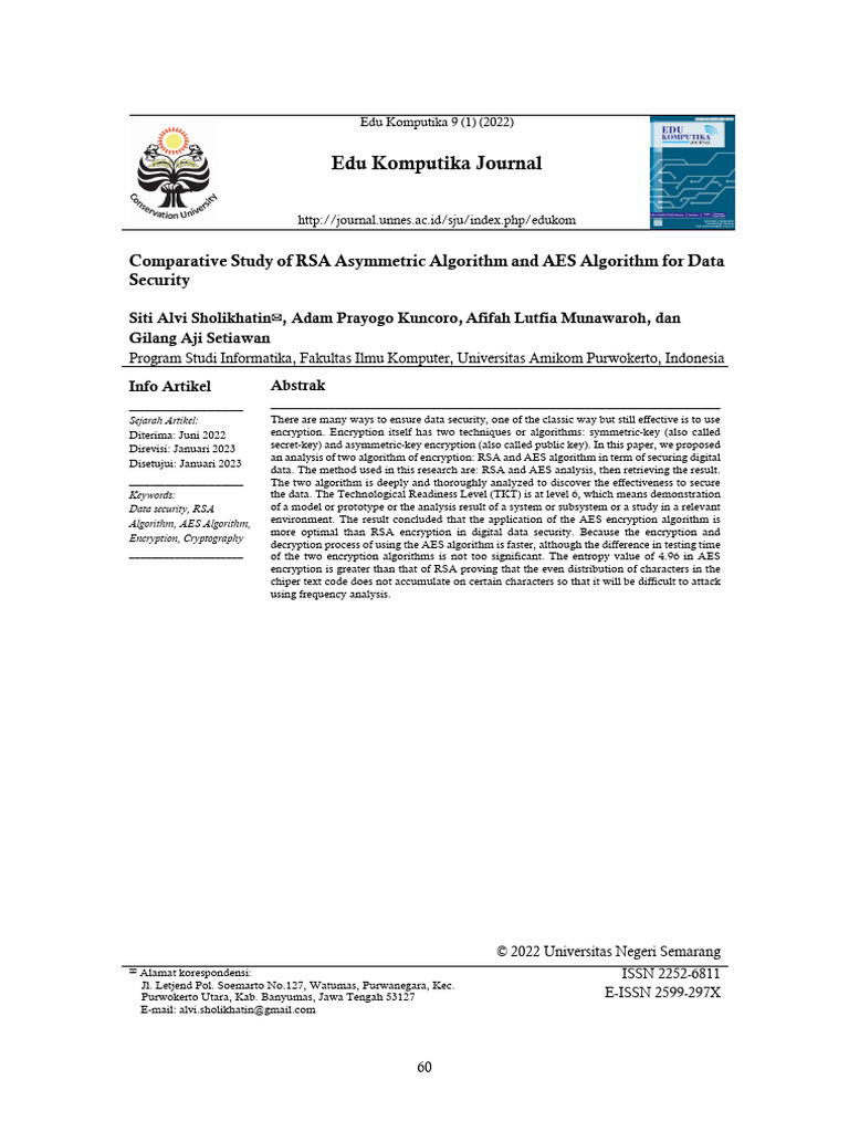 Comparative Study of RSA Asymmetric Algorithm and | PDF