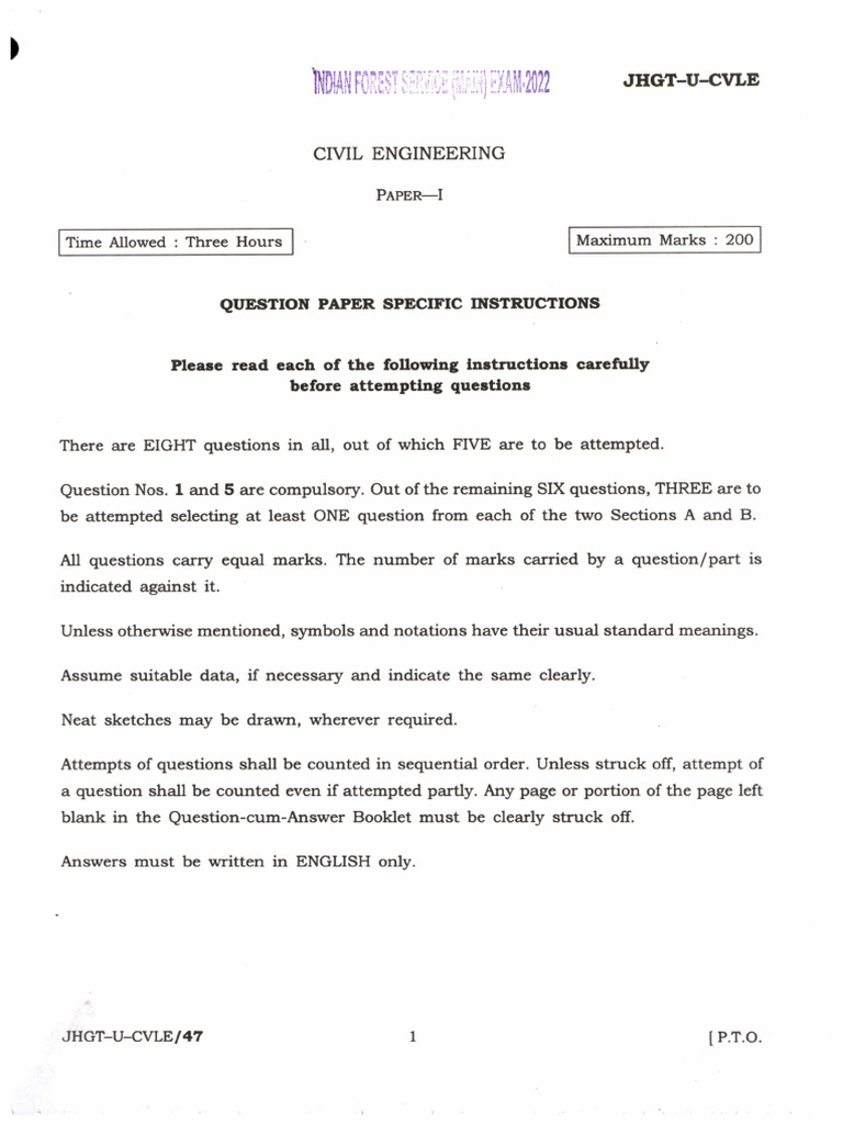 QP Ifsm 22 281122 Civil Engineering Paper I | PDF