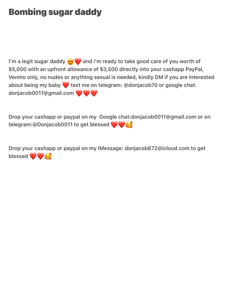 Legit Sugar Daddy Offer: $5,000 Allowance | PDF | Cooking, Food & Wine