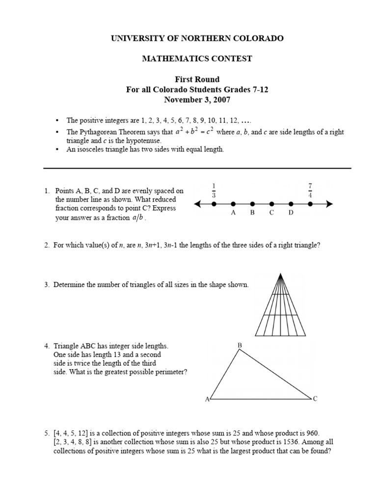 University of Northern Colorado Mathematics Contest First Round For All ...