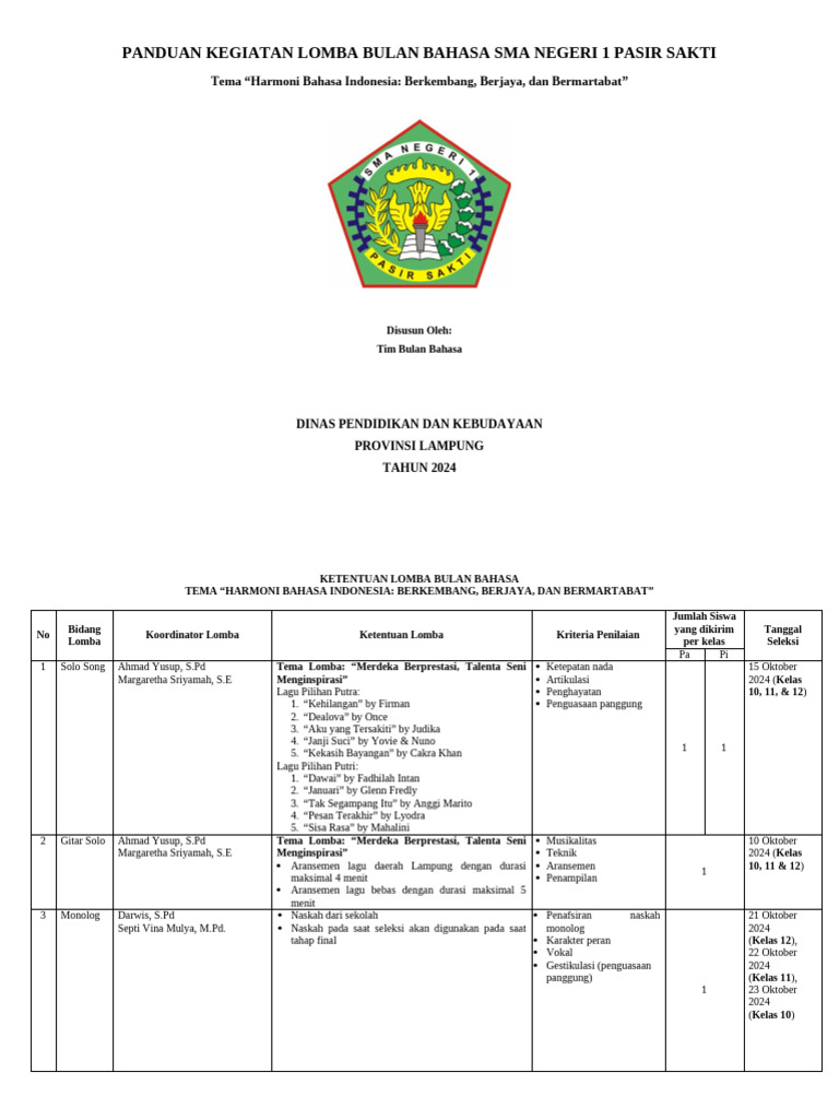 Ketentuan Lomba Bulan Bahasa 2024 | PDF