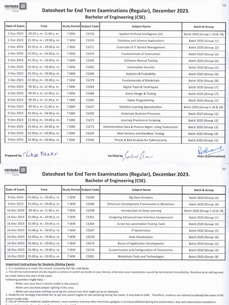 Final ETE Exam Notice of CSE, Batch-2020 (7th Sem) | PDF