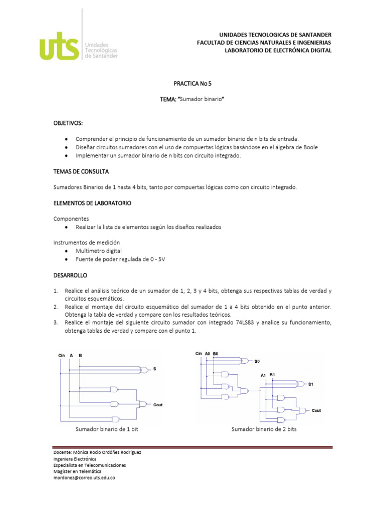 PR Ctica #5 - Sumador Binario | PDF