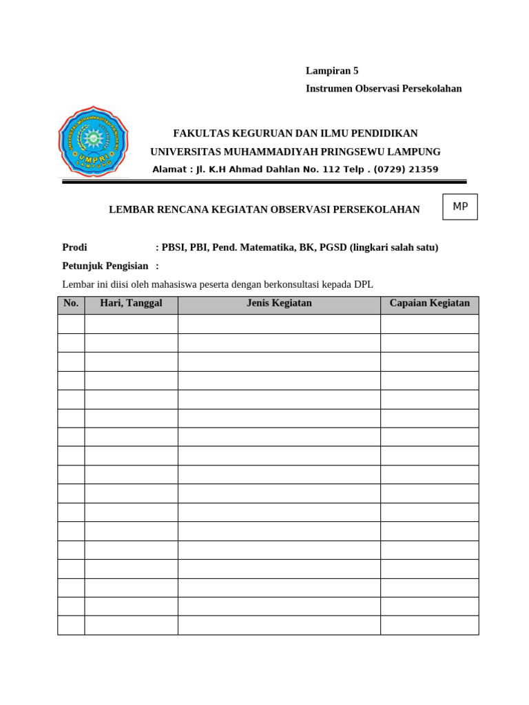 Lembar Observasi SD | PDF