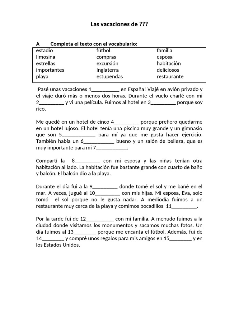 Las Vacaciones de Una Persona Famosa PRETERITE | PDF