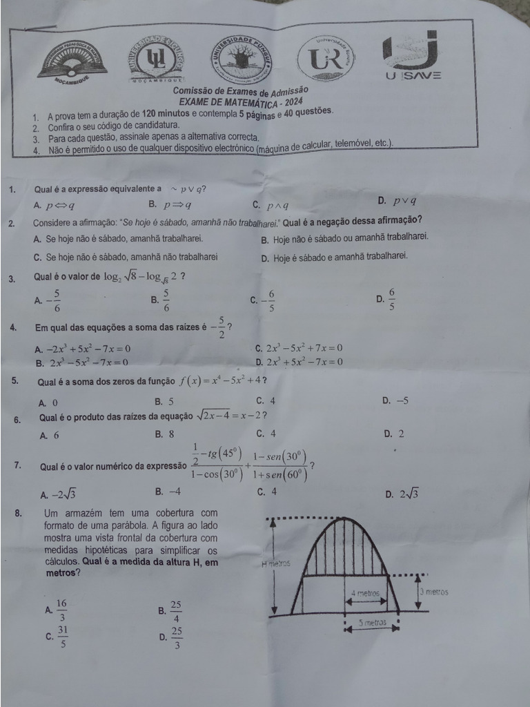 Exame UP Matemática - 2024 | PDF