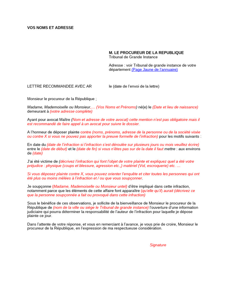 Modele Plainte Procureur | PDF