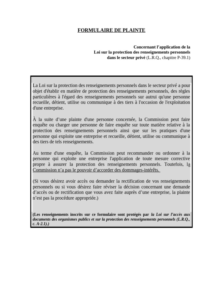 CAI FO Plainte | PDF
