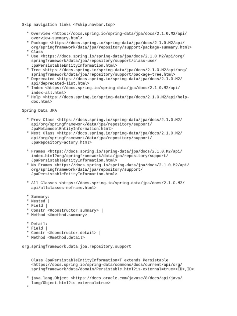 JpaPersistableEntityInformation (Spring Data JPA 2.1.0.M2 API) | PDF