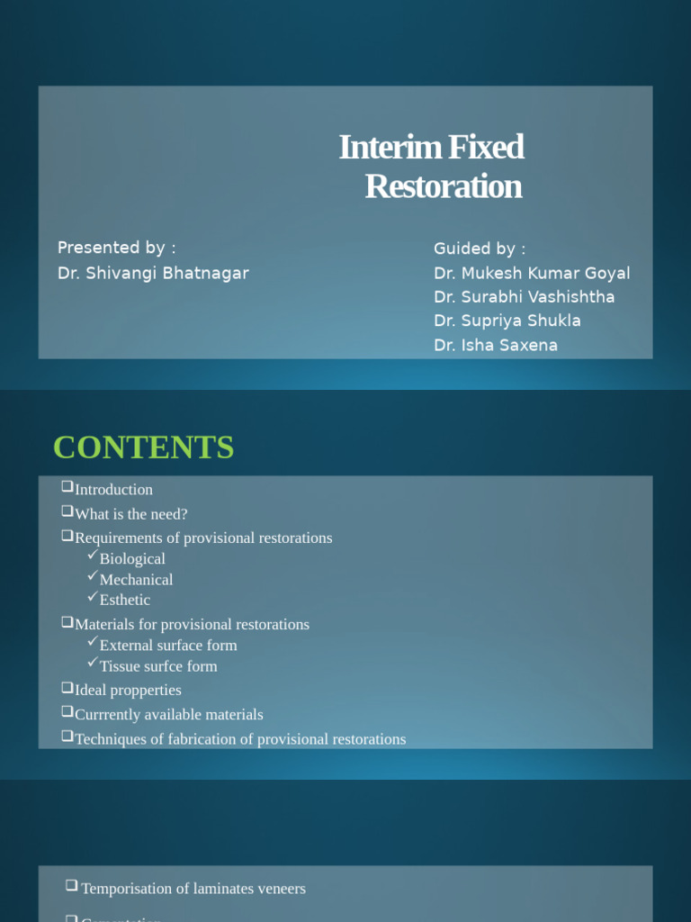 Interim Fixed Restoration Final | PDF | Poly(Methyl Methacrylate) | Tooth