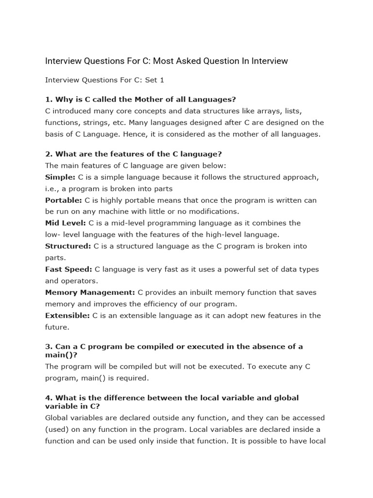 Interview Questions For C: Most Asked Question in Interview | PDF