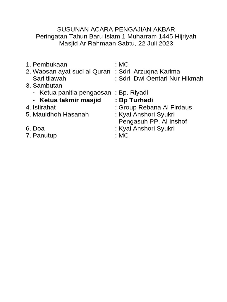 Susunan Acara Pengajian Akbar | PDF