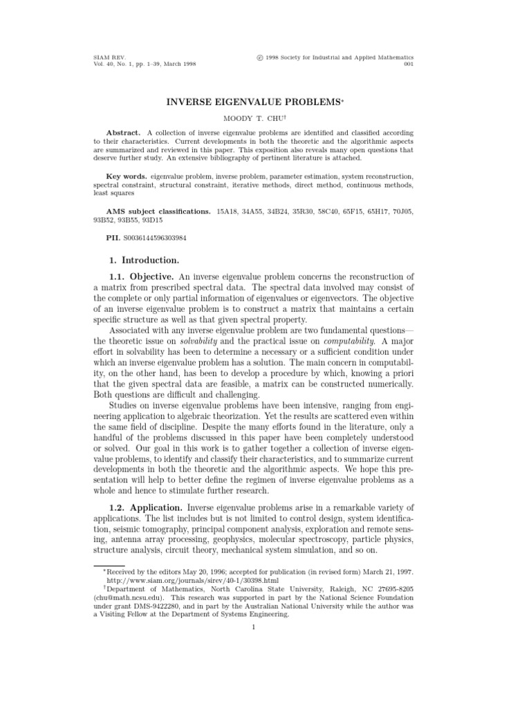 Inverse Eigenvalue Problems | PDF