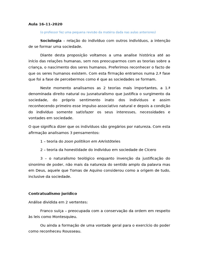 Apontamentos Aula Sociologia 16-11-2020 | PDF Apontamentos Aula Sociologia 16-11-2020 | PDF