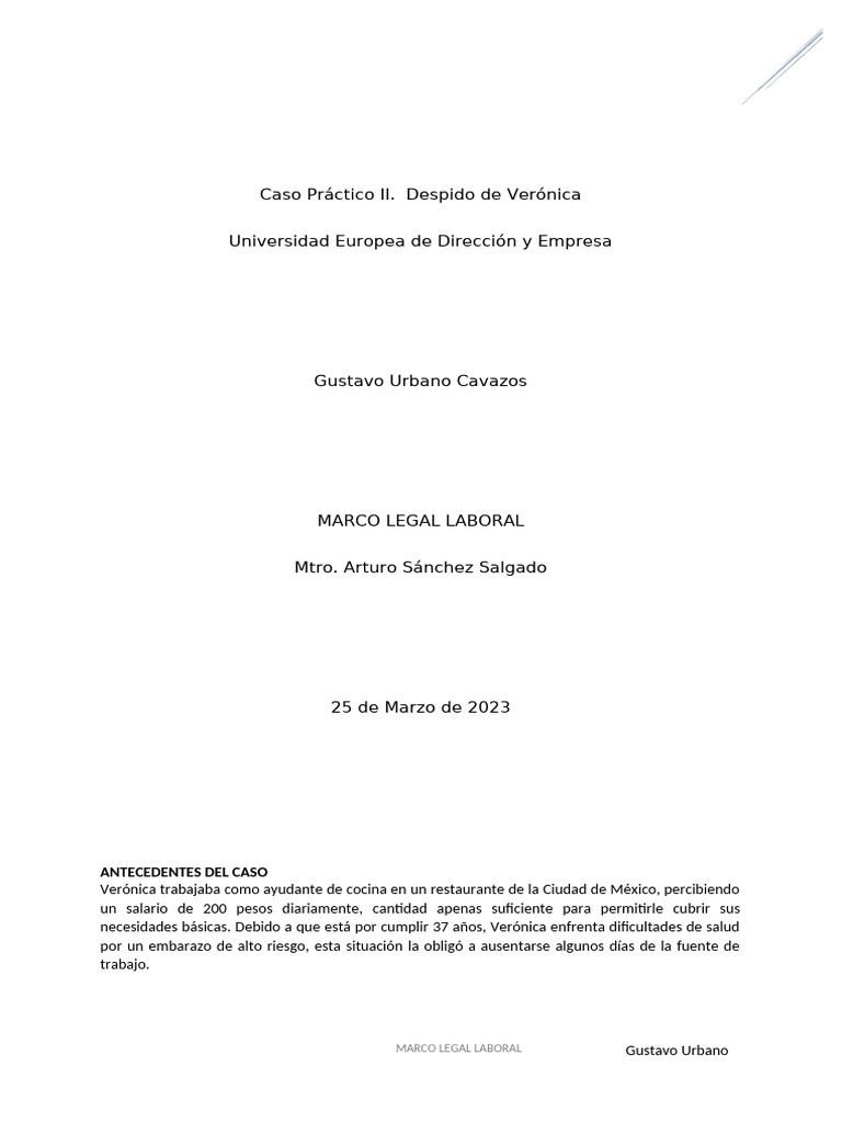 CASO PRACTICO II Despido de Verónica Marco Legal | PDF