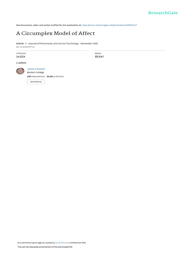 A Circumplex Model of Affect | PDF