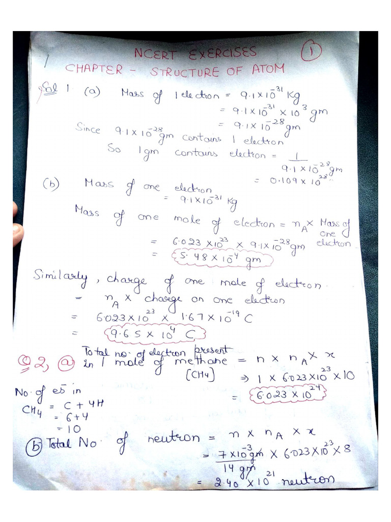 Structure of Atom Ncert Solved Exercise | PDF Structure of Atom Ncert Solved Exercise | PDF