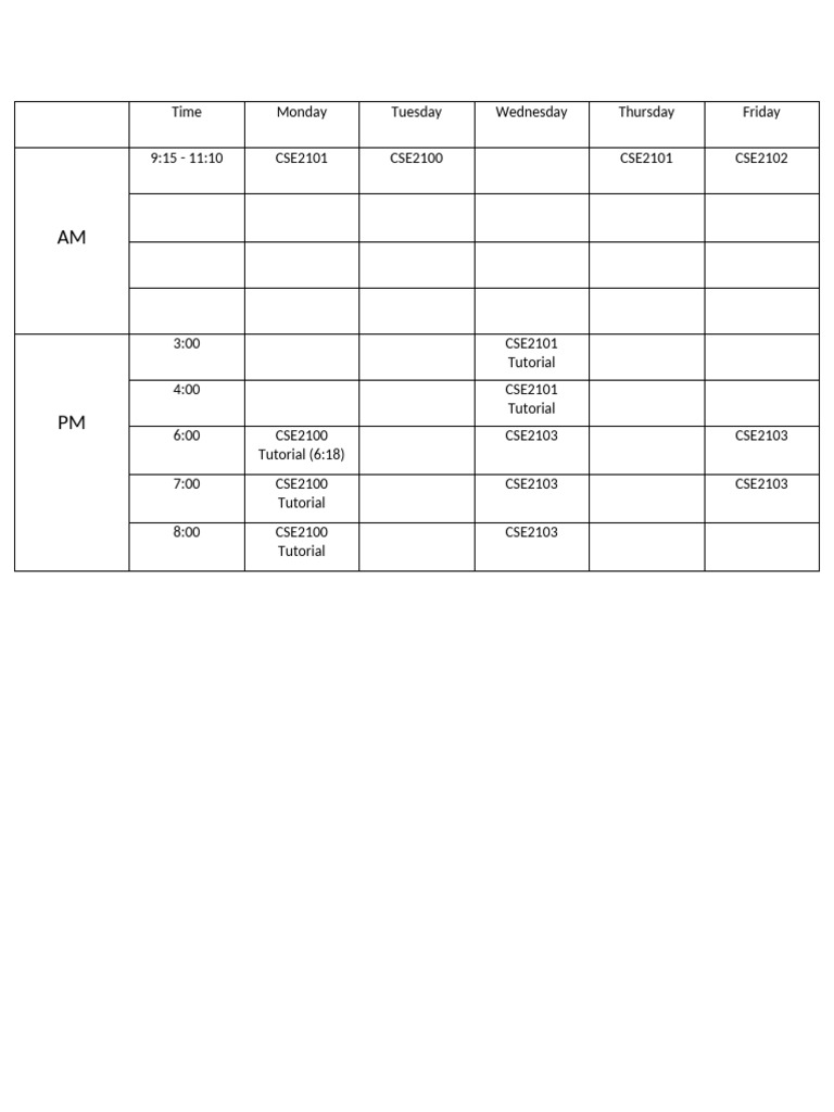 Cs Year 2 Timetable | PDF