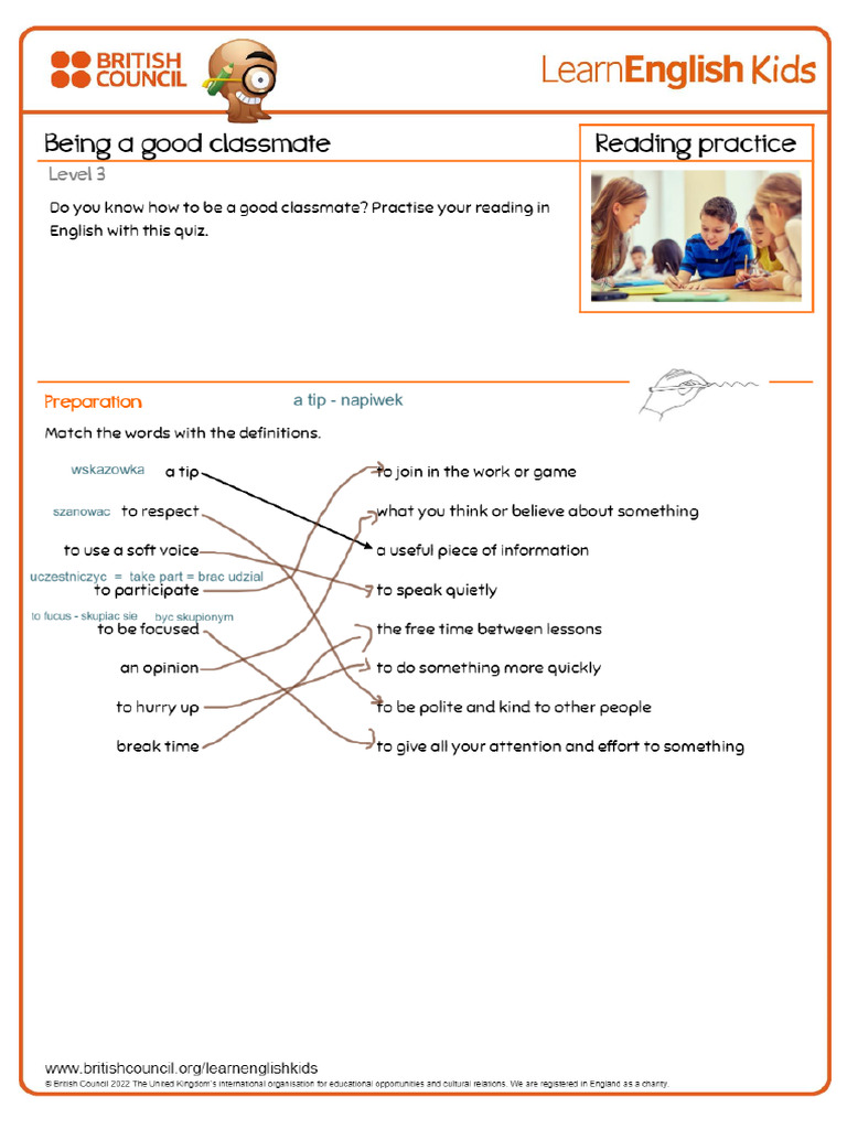 Reading Practice Being A Good Classmate Worksheet 1 | PDF