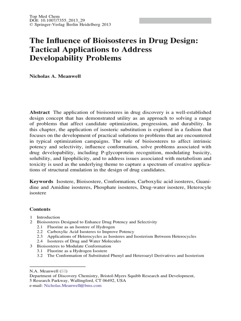 The Influence of Bioisosteres in Drug Design: Tactical Applications To Address Developability ...
