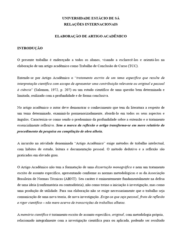 Elabora o de Artigo Acad Mico TCC | PDF