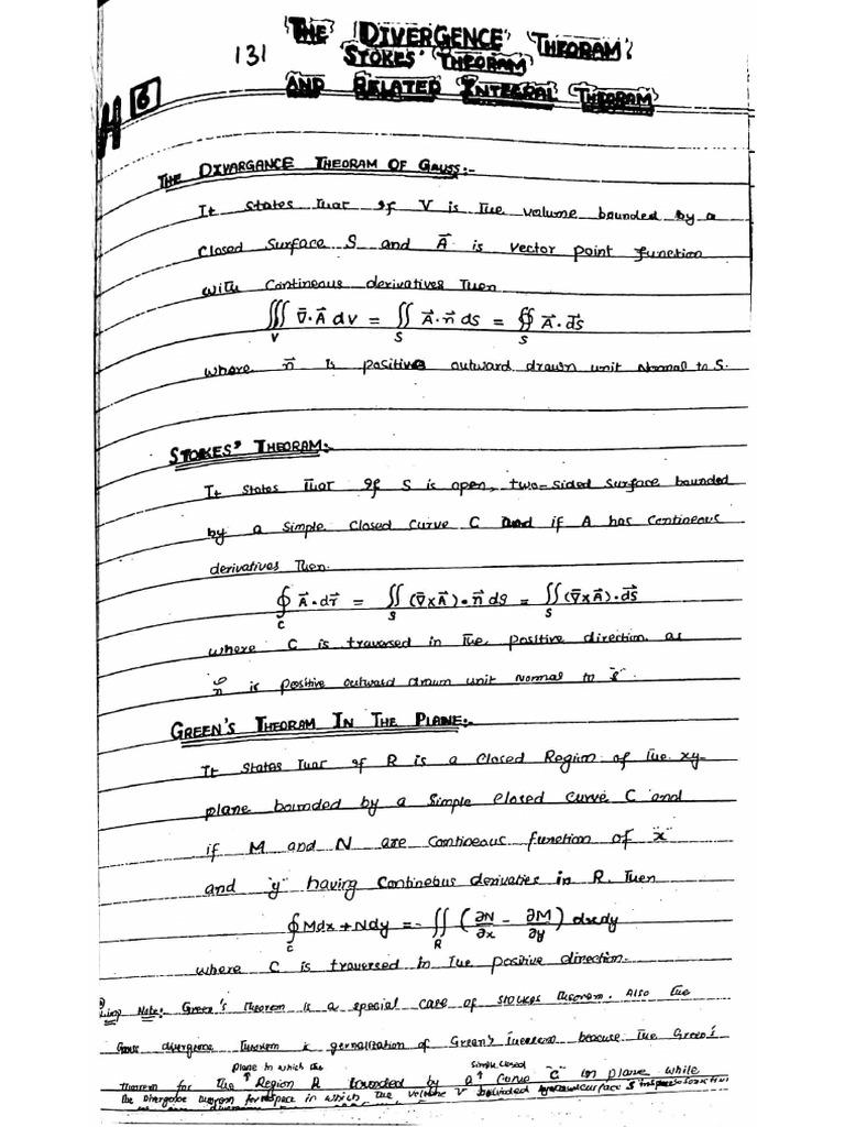 Ch#6 - The Divergence Theorem, Stokes' Theorem and Realated Integral ...