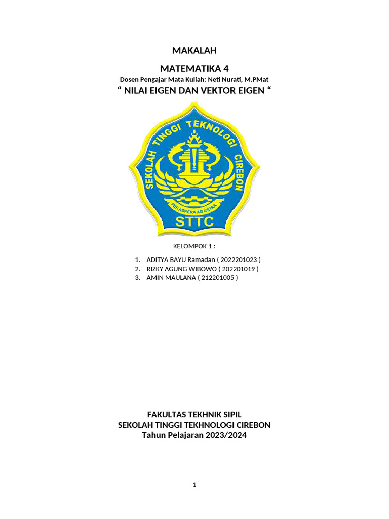 Tugas Nilai Eigen (Kel 1) | PDF