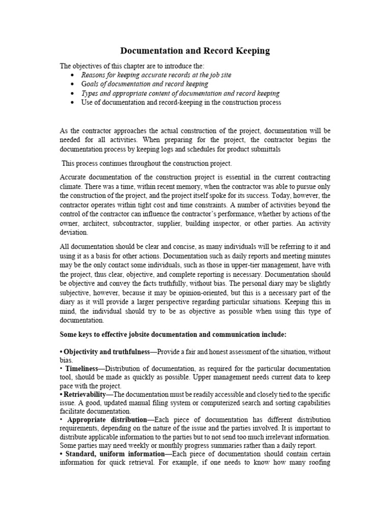 Documentation and Record Keeping | PDF