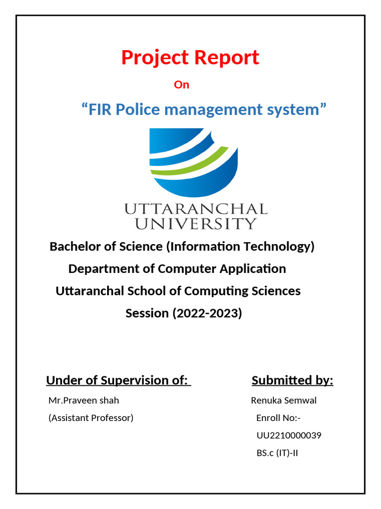 Fir Police Management Mini Project | PDF | Computer Programming | Business