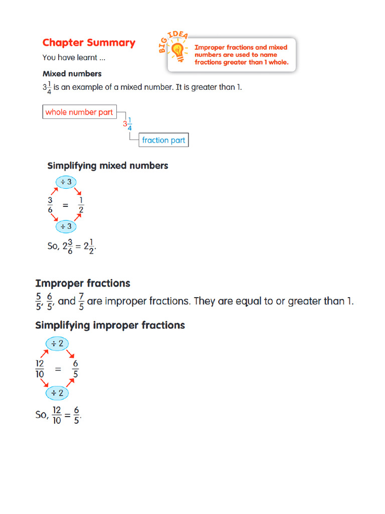 Fractions Chapter Summary 1 | PDF
