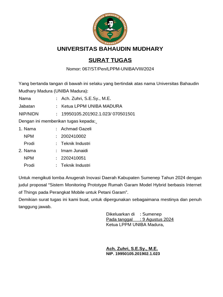 Contoh Surat Tugas Mahasiswa | PDF