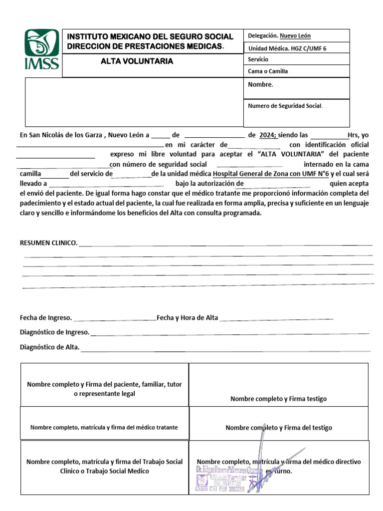 Alta Medica Imss 24 | PDF