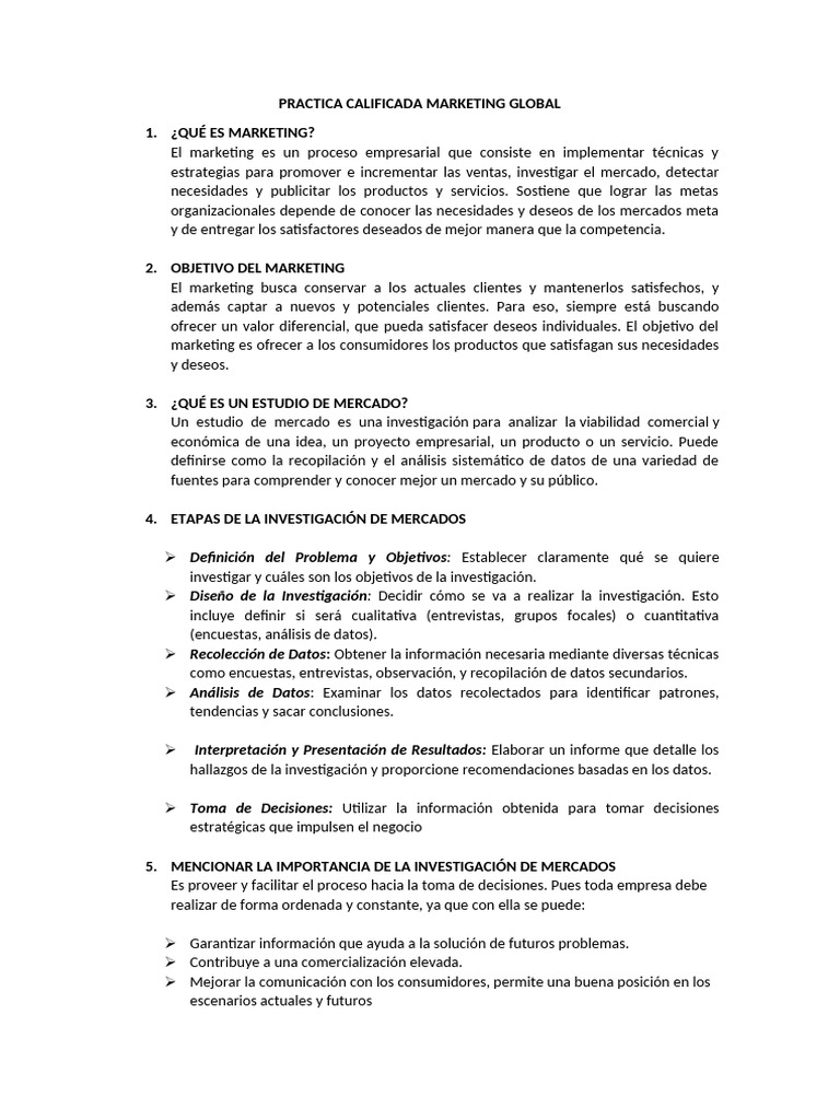 Practica Calificada - Marketing Global | PDF