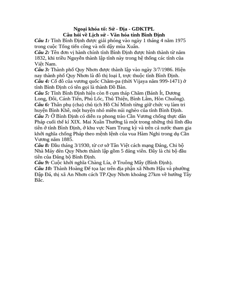 Ngoại khóa tổ sử địa gdktpl | PDF