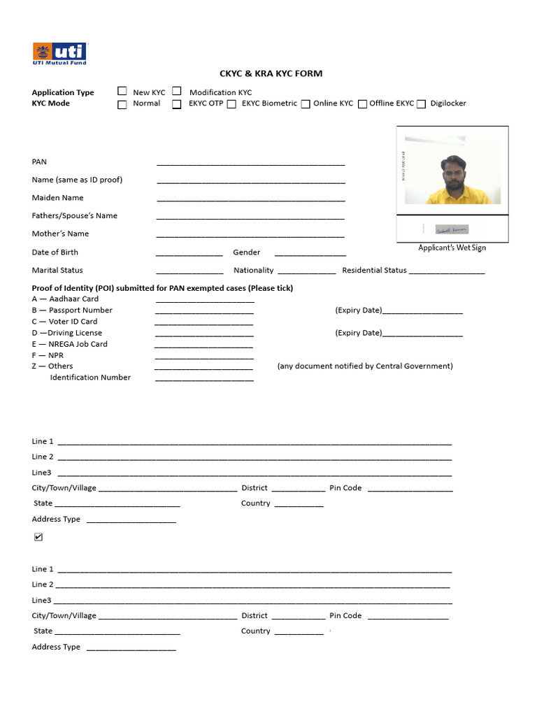 Ckyc & Kra Kyc Form: Application Type KYC Mode | PDF