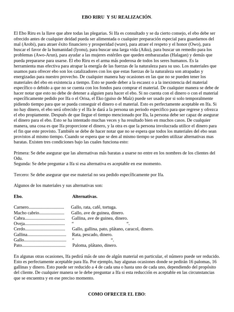 Ebo Riru y Su Realización | PDF | Pollo | Religión y espiritualidad