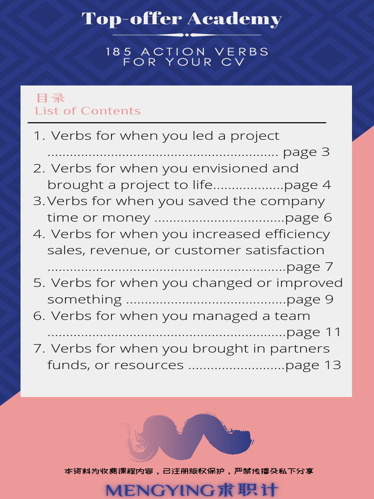 185 Action Verbs For Your CV | PDF